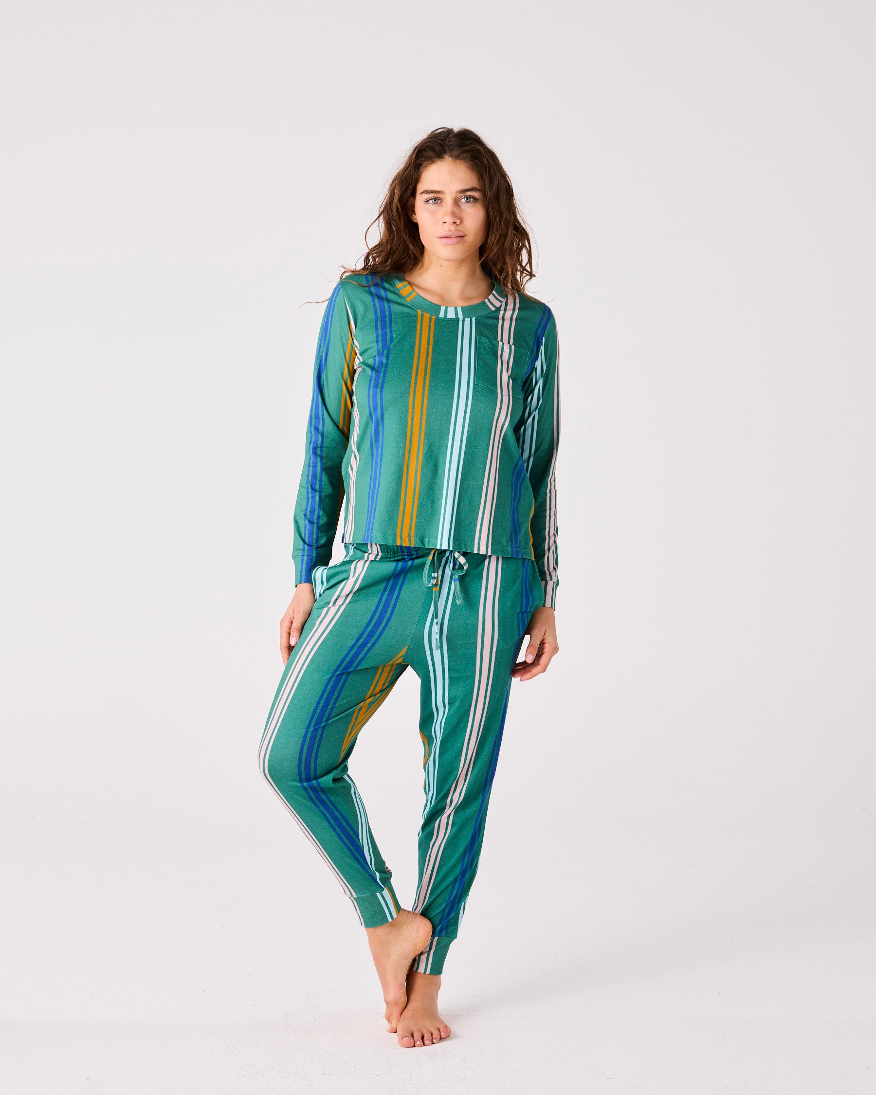 Eden Stripe Adult Organic Cotton Long Sleeve Pyjama Top & Slouch Pant ...