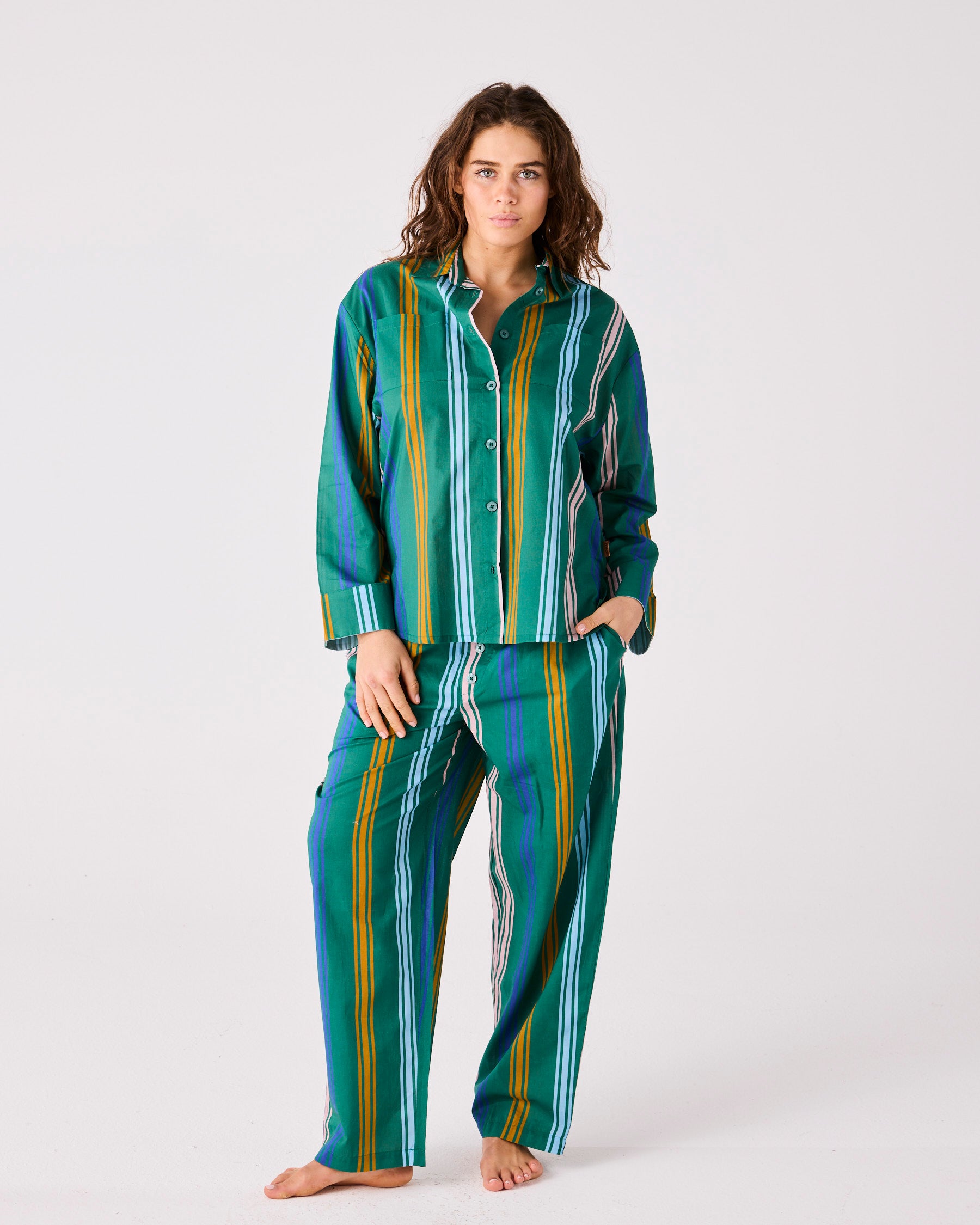 Eden Stripe Adult Organic Cotton Long Sleeve Shirt & Pant Pyjama Set ...