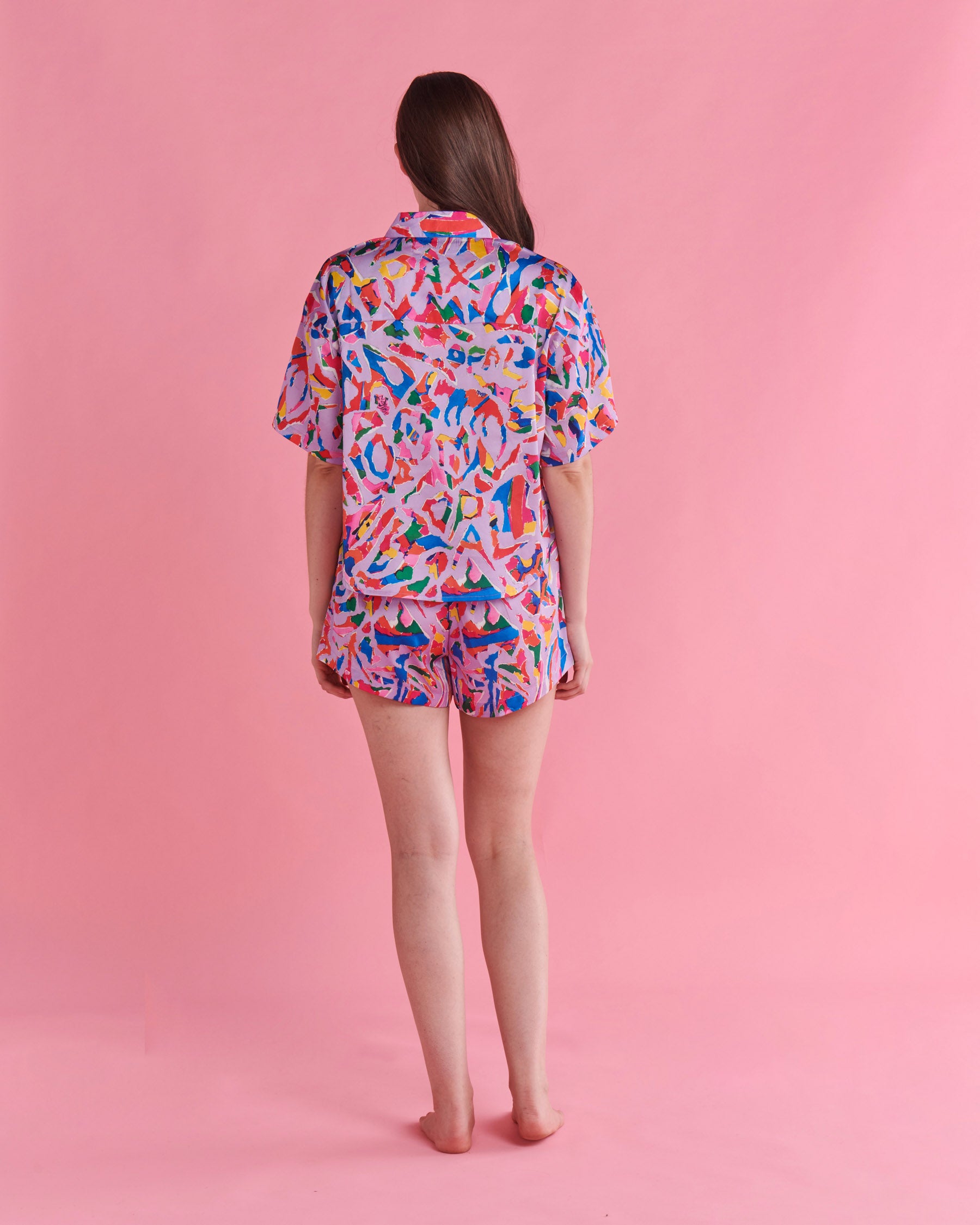 Kip&Co x Jenny Kee Opal Oz Pax Lilac Eco Satin Short Sleeve Shirt & Sh